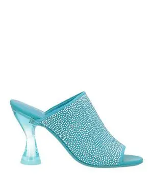 By Far Crystal Embellished Leather Slides - Blue
