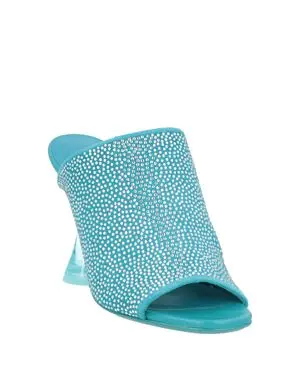 By Far Crystal Embellished Leather Slides - Blue