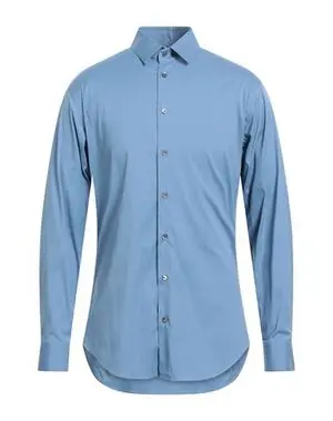 Giorgio Armani Man Shirt Grey Size 16 ½ Cotton, Polyamide, Elastane Light Blue