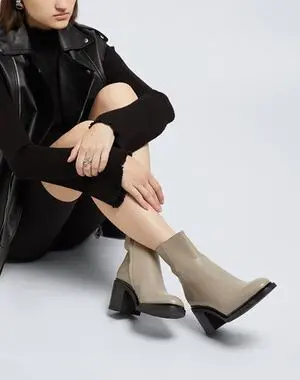 8 BY YOOX Light Calfskin Leather Mid-heel Ankle Boots - Grey