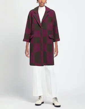 DE' HART Checked Wool Blend Coat - Purple
