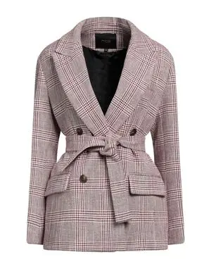 Maje Belted Glen Plaid Double-breasted Blazer