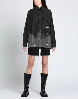 JW Anderson Distressed Denim Overshirt With Appliqués - Black