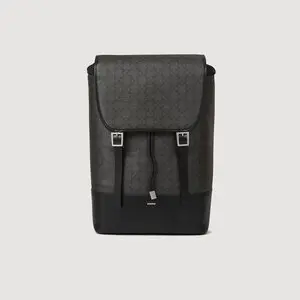 Sandro Square Cross Coated Canvas Backpack - Black