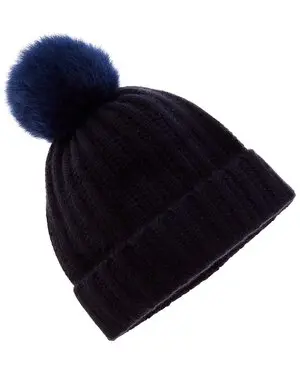 AMICALE CASHMERE Amicale Cashmere Ladderstitch Cashmere Hat - Blue
