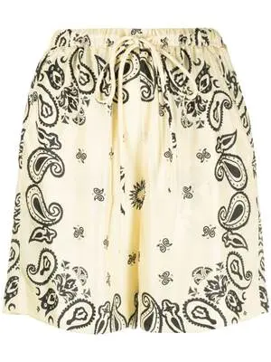 Nanushka Paisley Print Silk Shorts - Yellow