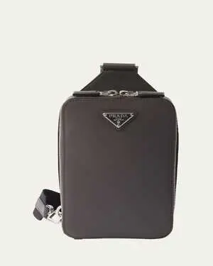 Prada Prada Saffiano Leather Sling Backpack Fumo