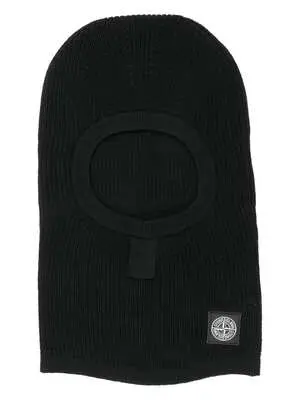Stone Island Virgin Wool Balaclava With Compass Patch - Black