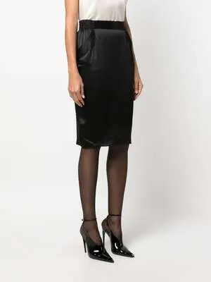 Saint Laurent Satin Pencil Skirt - Black