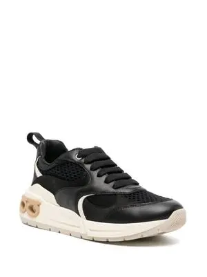 FERRAGAMO Almond-toe Panelled Leather Sneakers - Black