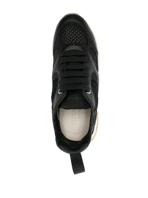 FERRAGAMO Almond-toe Panelled Leather Sneakers - Black