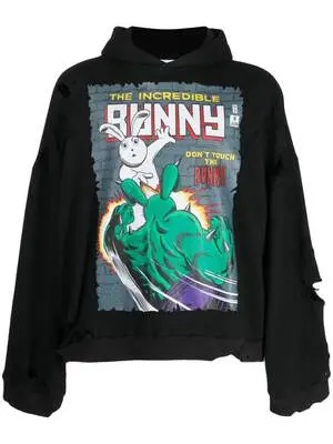 Natasha Zinko Bunny-print Hoodie - Black