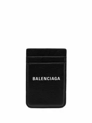 Balenciaga Cash Magnetic Leather Card Holder - Black