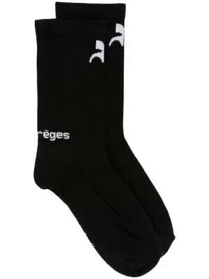 COURREGES Intarsia-knit Logo Ankle Socks - Black