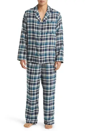 Nordstrom Plaid Flannel Pajamas Blue Ceramic Tartan Plaid