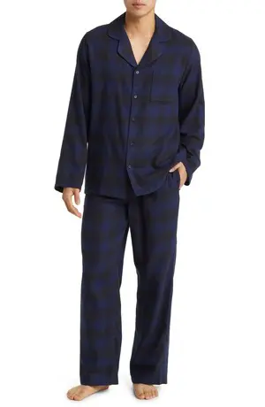Nordstrom Plaid Flannel Pajamas Navy Peacoat Love Plaid
