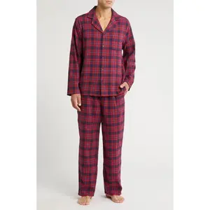 Nordstrom Plaid Flannel Pajamas Navy- Red Lino Plaid