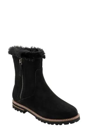 Trotters Forever Faux Shearling Trim Boots - Black Suede