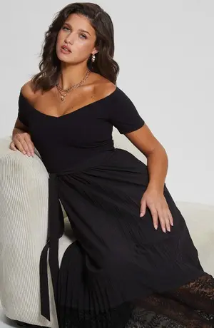 Guess Tiana Off-the-shoulder Lace Trim Dress