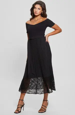 Guess Tiana Off-the-shoulder Lace Trim Dress