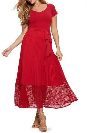 Guess Tiana Off The Shoulder Lace Trim Dress - Red
