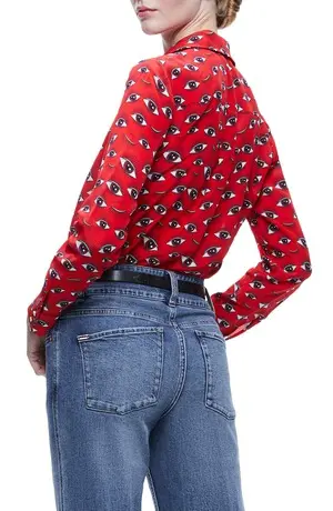 Alice + Olivia Willa Eye Print Silk Blouse