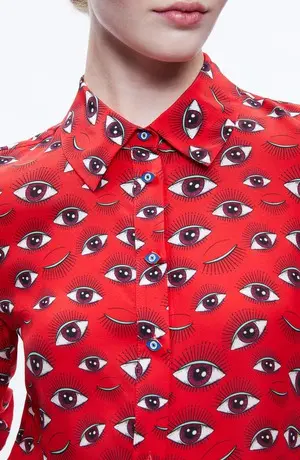Alice + Olivia Willa Eye Print Silk Blouse