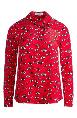 Alice + Olivia Willa Eye Print Silk Blouse