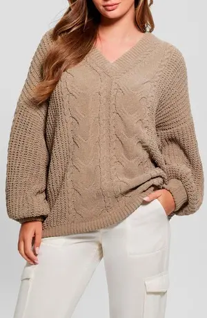 Guess Aki Cable Knit Cardigan - Silk Taupe