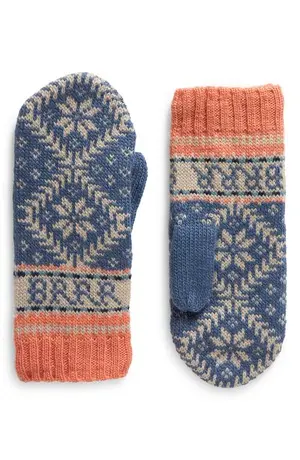 FRENCH KNOT Fleece Lined Nordic Wool Mittens Blue