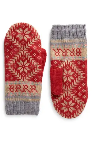 FRENCH KNOT Fleece Lined Nordic Wool Mittens Red