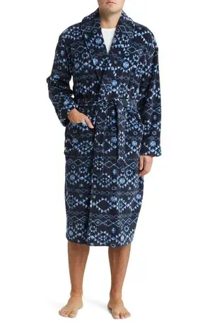Majestic International Geo Pattern Shawl Collar Robe - Blue