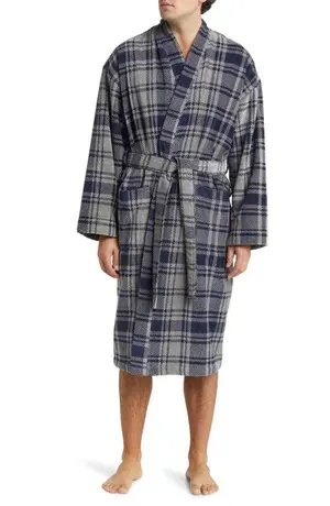 Majestic International Tidings Cotton Robe - Navy/ Grey