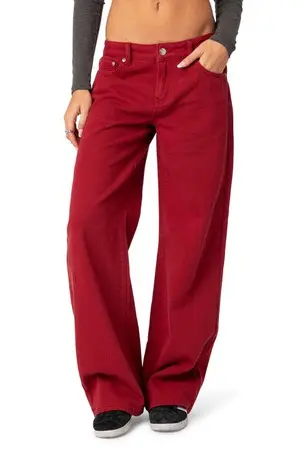 EDIKTED Roman Wide Leg Jeans - Burgundy