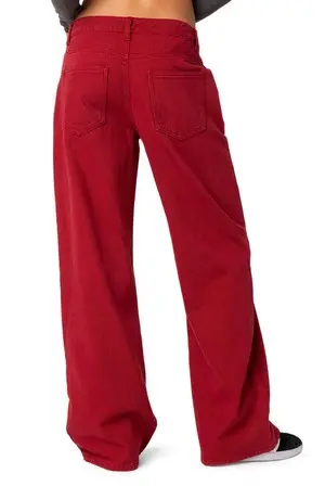 EDIKTED Roman Wide Leg Jeans - Burgundy