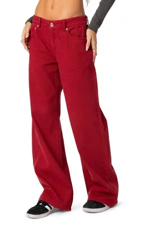EDIKTED Roman Wide Leg Jeans - Burgundy