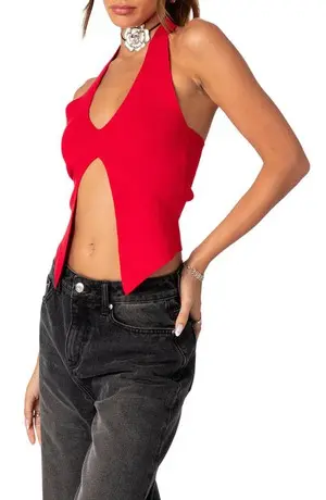EDIKTED Sculpt Split Front Halter Top