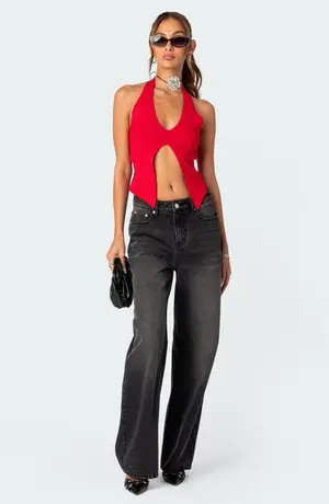 EDIKTED Sculpt Split Front Halter Top