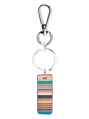 Paul Smith Signature Stripe Tag Keyring - Silver