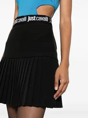 Just Cavalli Plissé Miniskirt With Logo Waistband