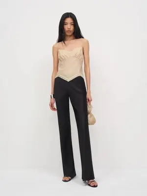 REFORMATION Gale Satin Mid-rise Bias Short Pant - Black