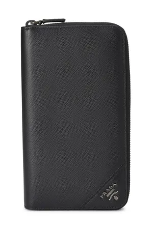 Prada Saffiano Zip Around Wallet - Black