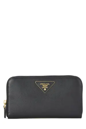Prada Saffiano Zip Around Wallet - Black