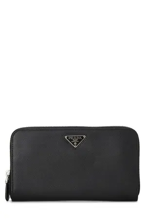 Prada Saffiano Zip Around Wallet - Black