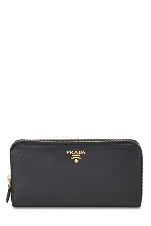 Prada Saffiano Zip Around Wallet - Black