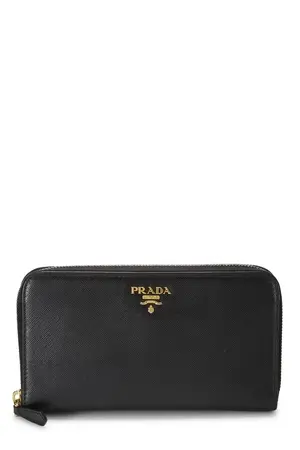 Prada Saffiano Zip Around Wallet - Black
