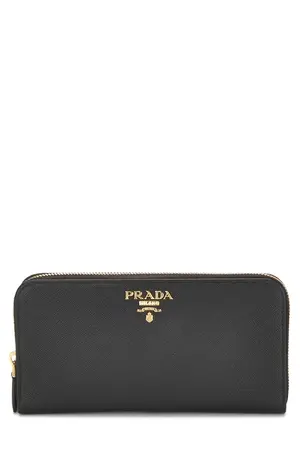 Prada Saffiano Zip Around Wallet - Black