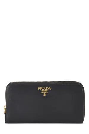 Prada Saffiano Zip Around Wallet - Black