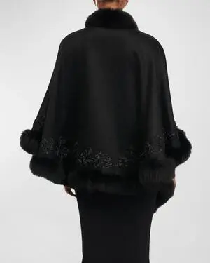 Gorski Embroidered Wool And Cashmere Capelet With Lamb Trim