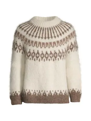BODE Men's Branch Yoke Intarsia-Knitted Alpaca-Blend Sweater - Ecru  - Ecru